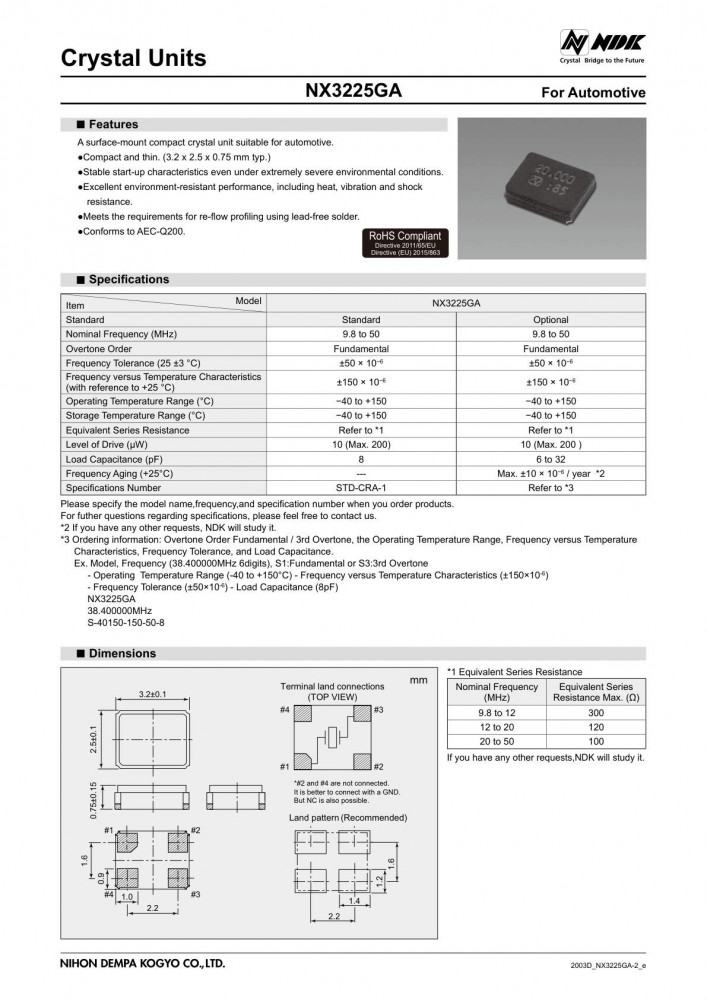 NDK NX3225GA technical document page