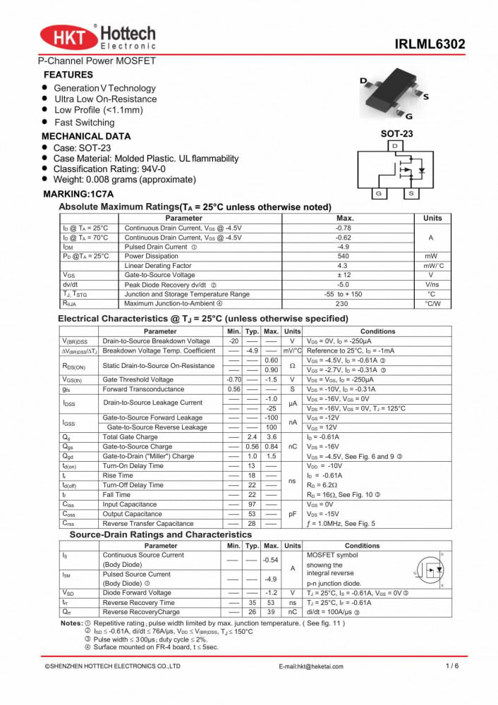 IRLML6302 datasheet page 1