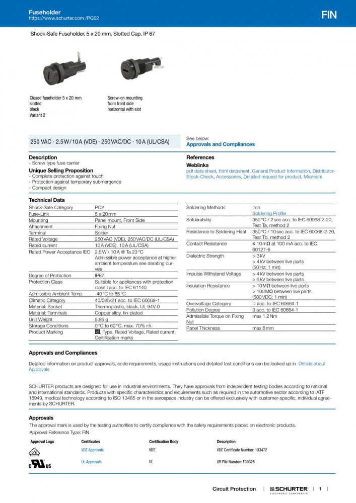 SCHURTER 0031.1352 datasheet page 1