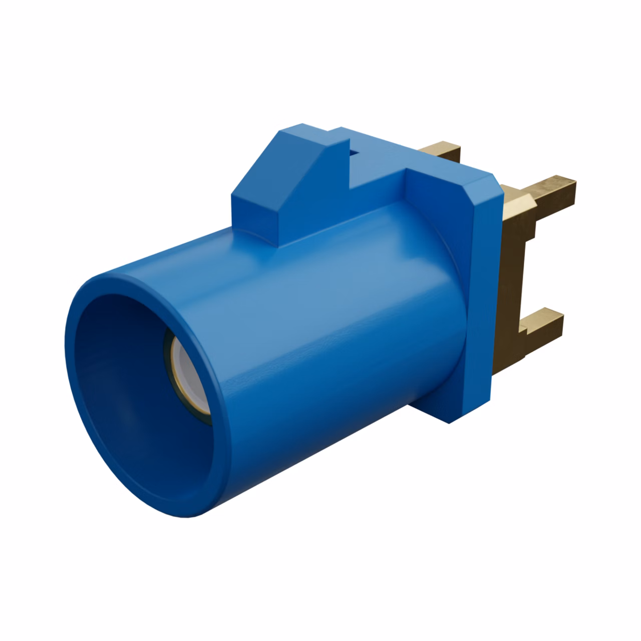 FAKRA Jack, Straight, PCB Receptacle, Through Hole, Brass Body, Gold (Au) Plated, Keying Code Z, Water Blue, 50 Ohms for sale