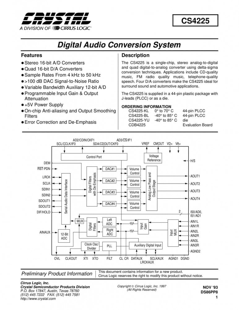 CS4225-BL datasheet page 1