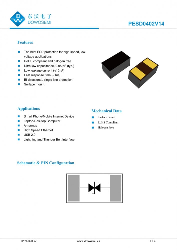 PESD0402V14 datasheet page 1