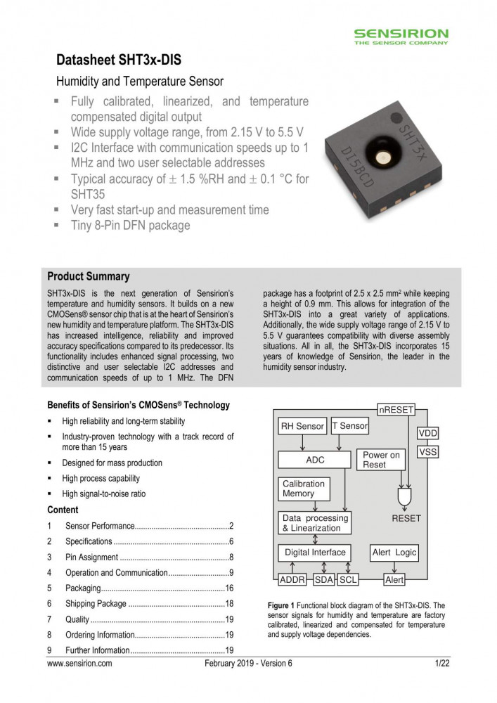 SHT35-DIS datasheet page 1