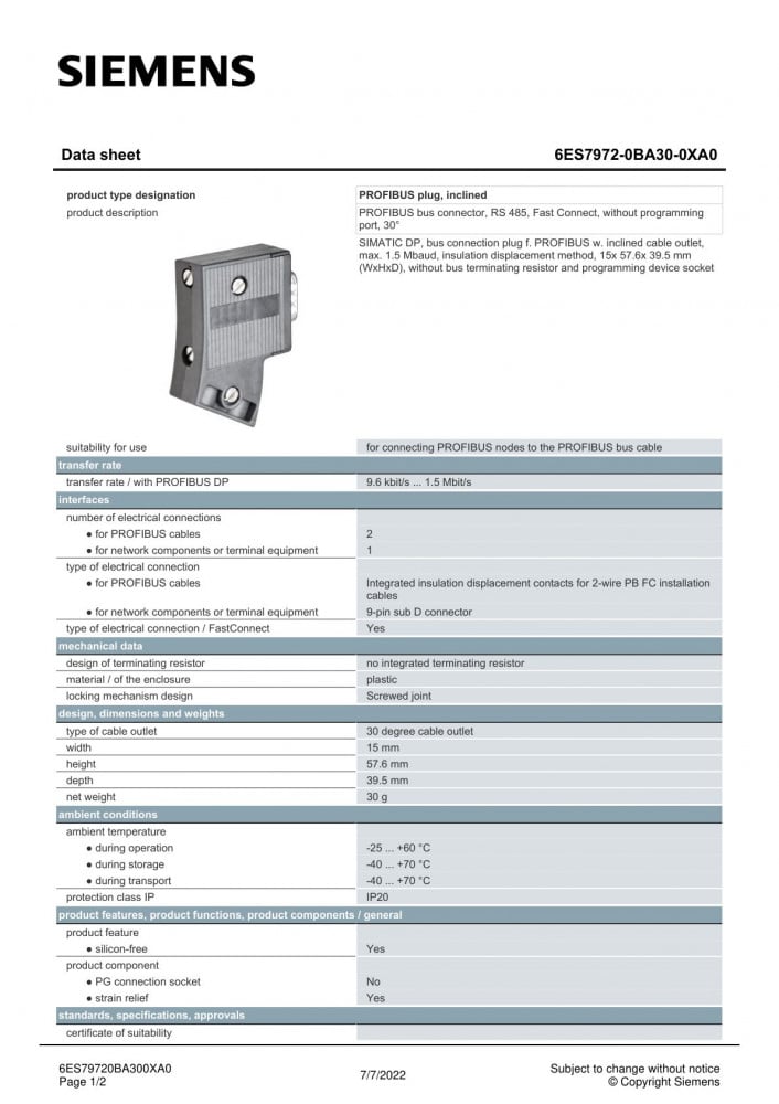 6ES79720BA300XA0 technical document page 1