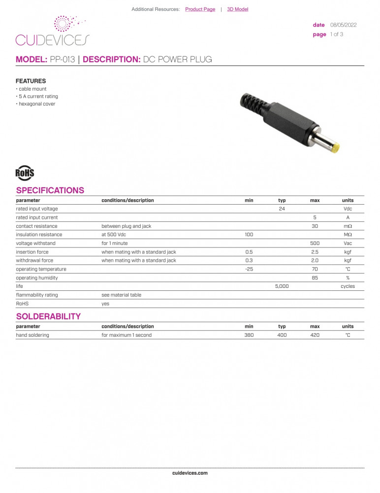 PP-013 datasheet page 1