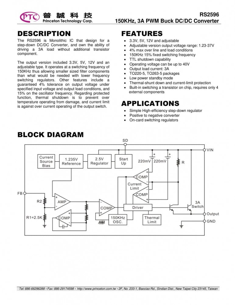 RS2596U datasheet page 1