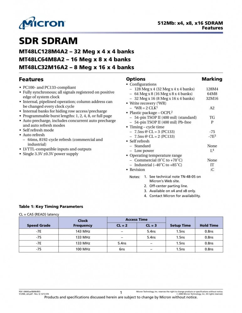 Datasheet page 1