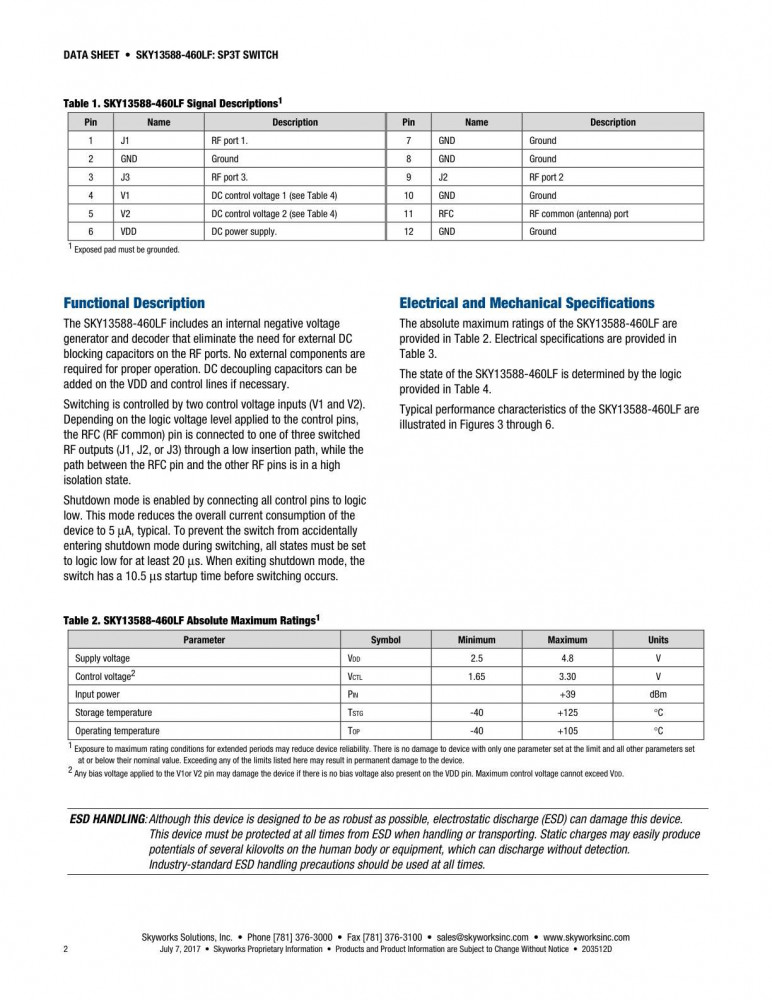 SKY13588-460LF datasheet page 2
