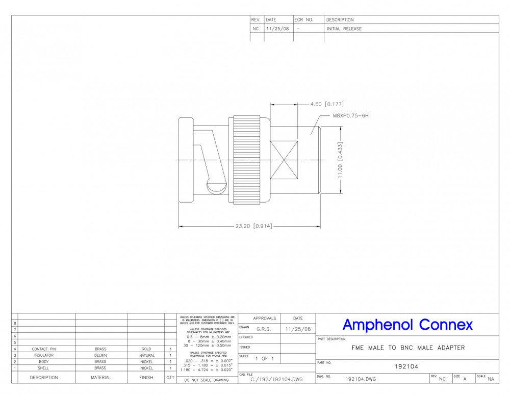 Amphenol 192104 technical drawing