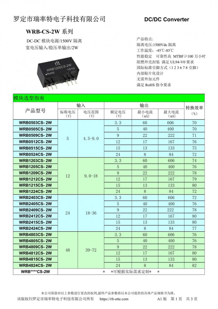 RLT WRB-CS-2W datasheet page 1