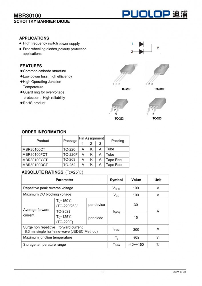 MBR30100CT datasheet page 1