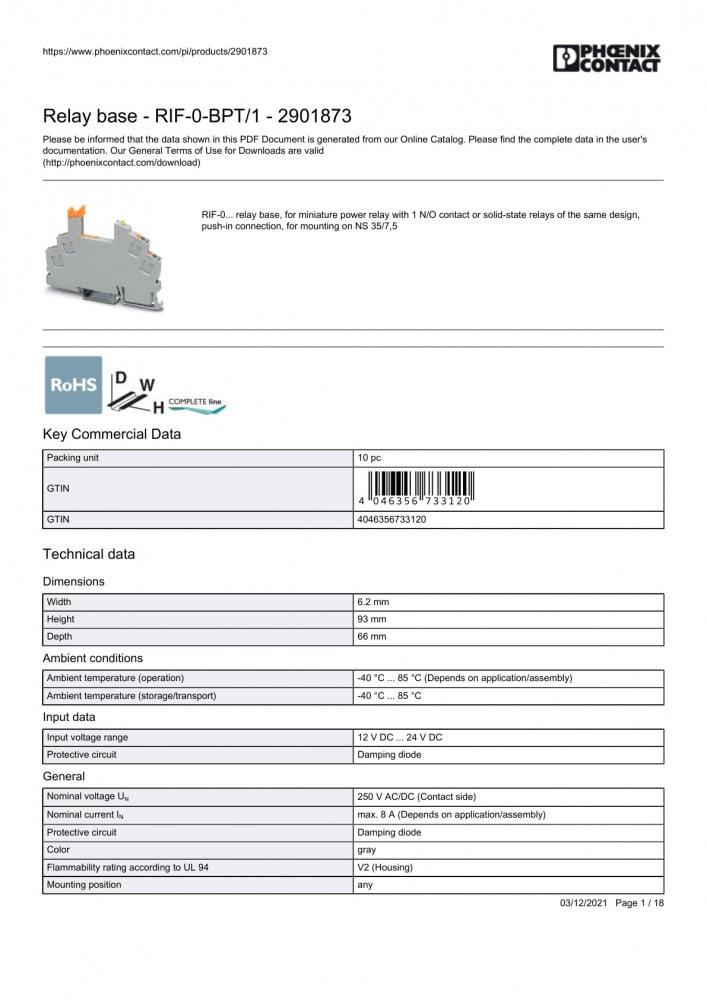 2901873 product document page 1