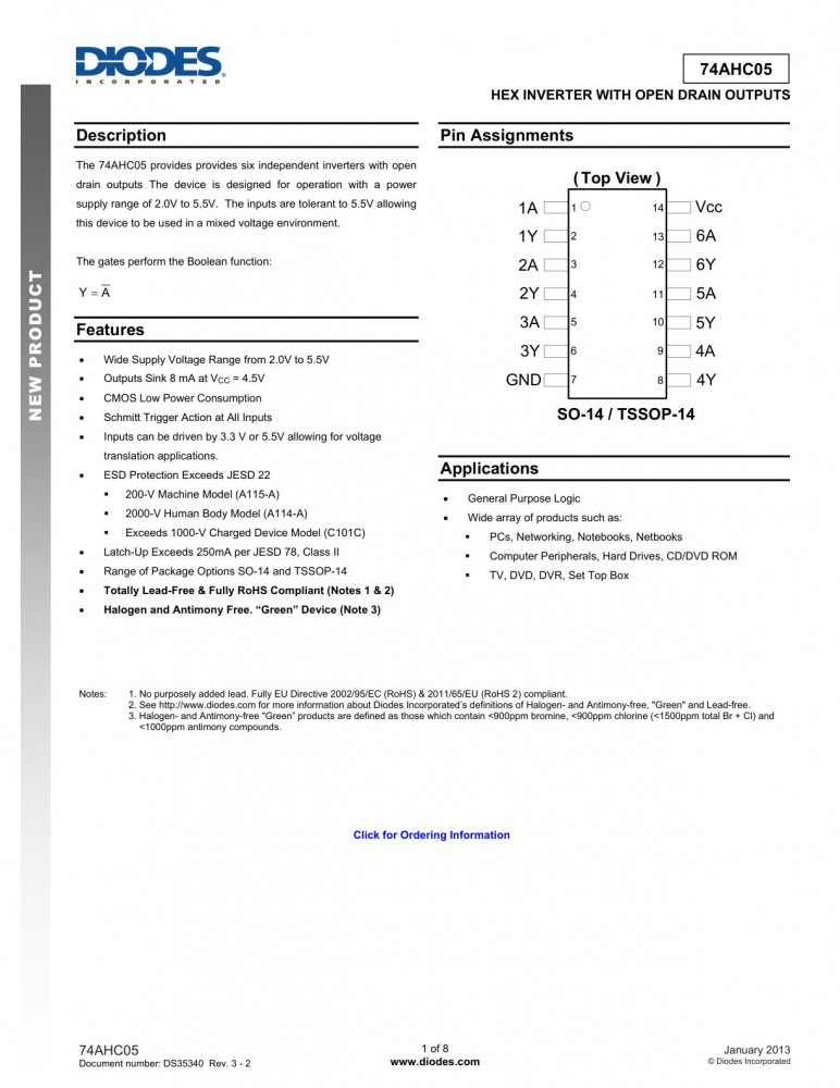 74AHC05S14-13 datasheet page 1