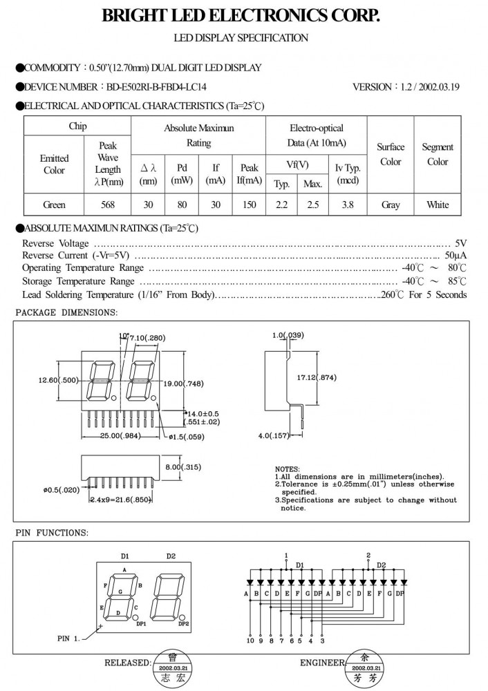 BD-E502RI-B-FBD4-LC14 specification sheet, page 1