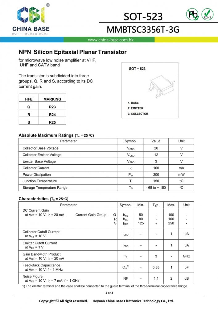 MMBTSC3356T-3G datasheet page 1