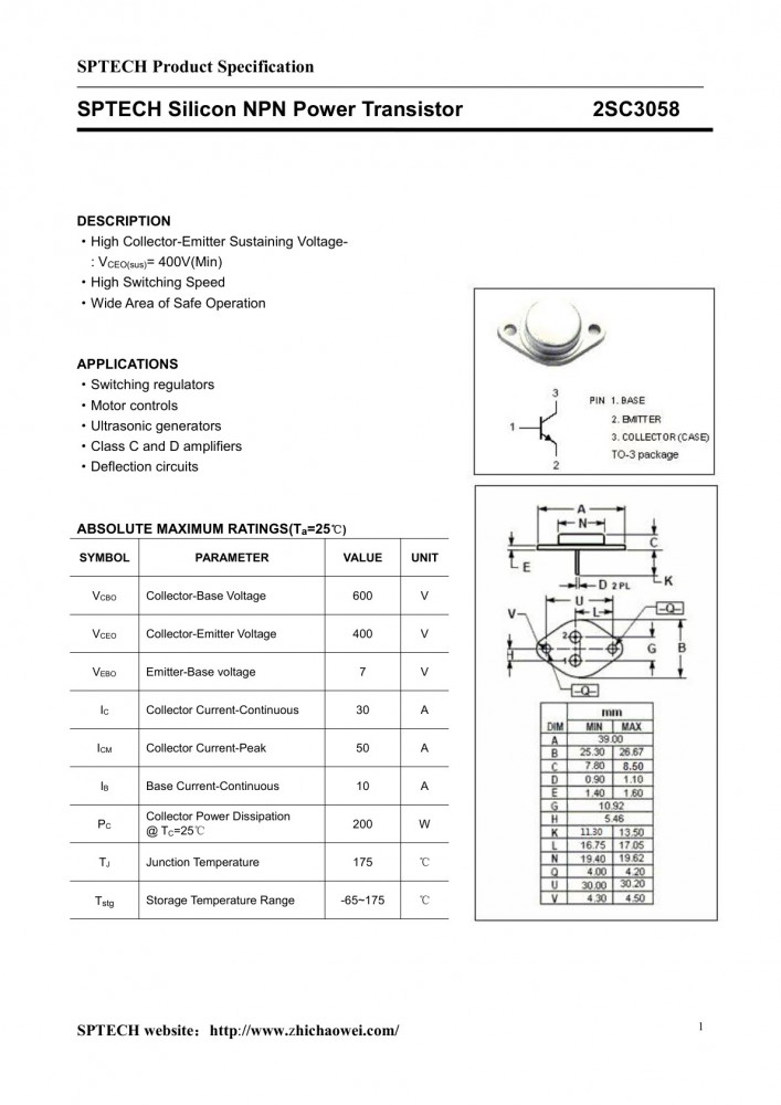 2SC3058 datasheet page 1