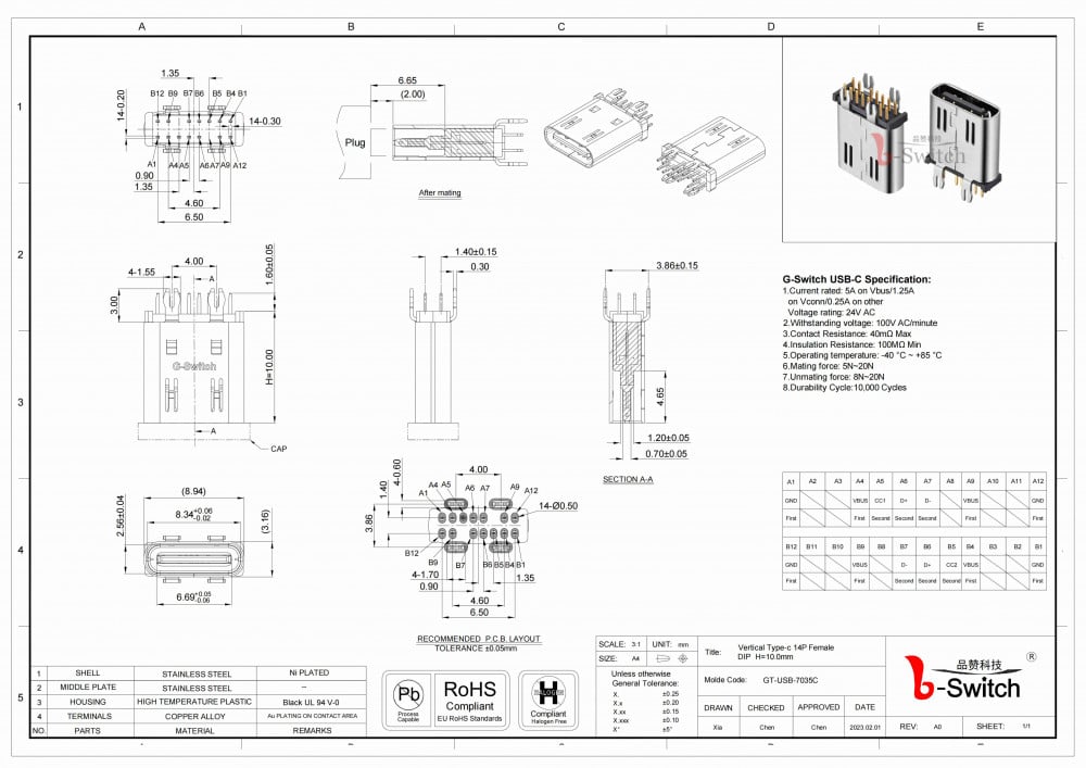 G-Switch GT-USB-7035C technical drawing
