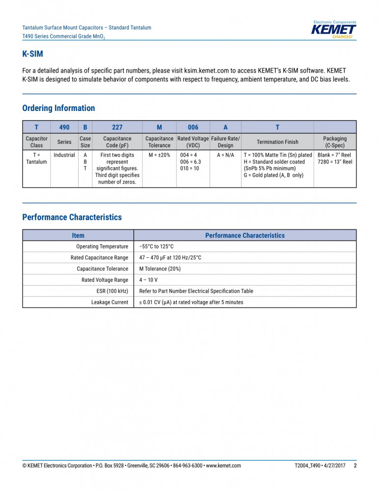 KEMET T490 datasheet page 2