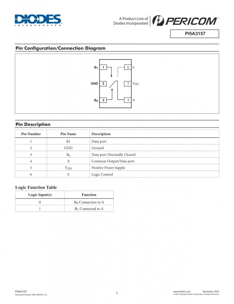 PI5A3157CEX datasheet page 2