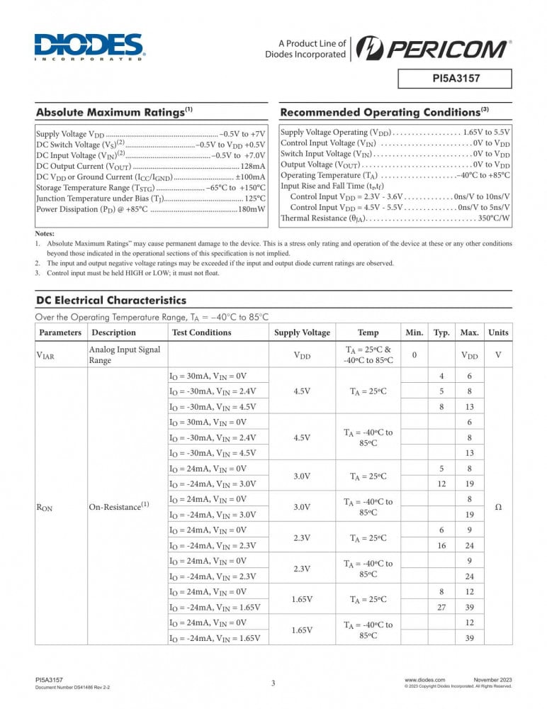 PI5A3157CEX datasheet page 3