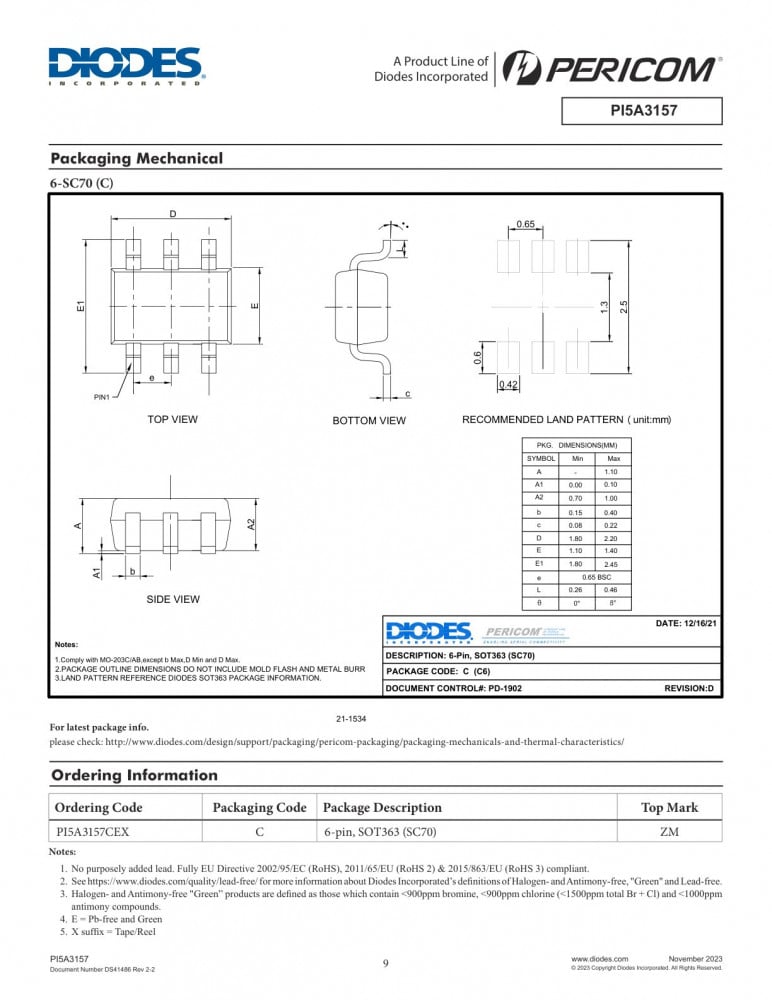 PI5A3157CEX datasheet page 9