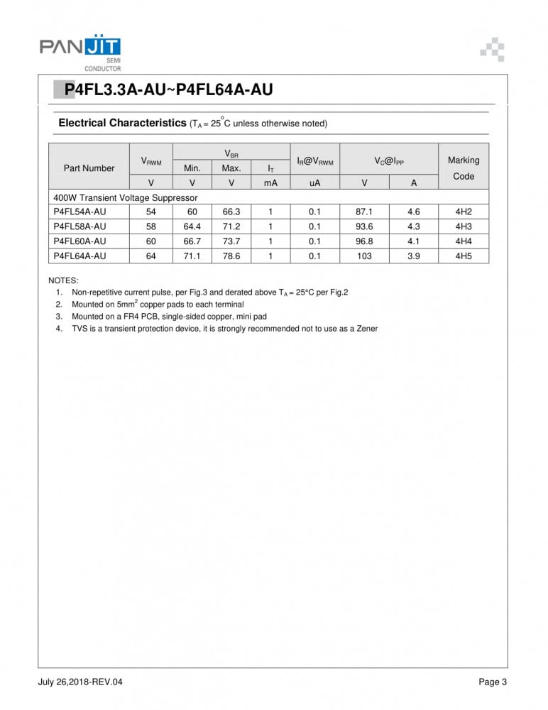 PANJIT P4FL series datasheet page 3