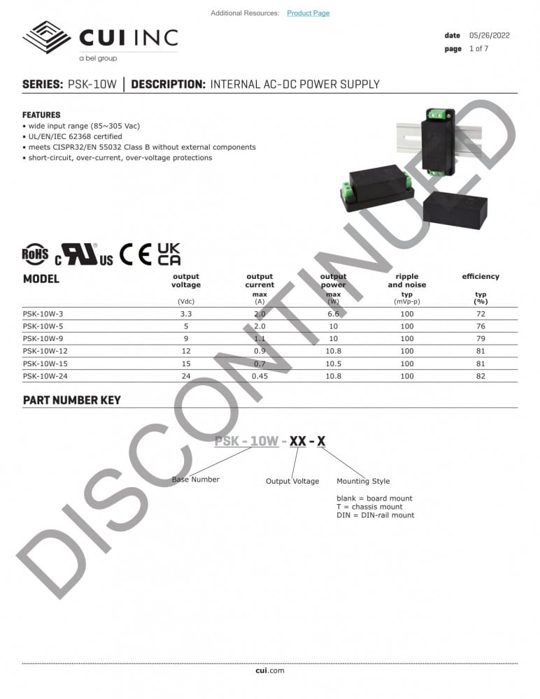 PSK-10W-12-T datasheet page 1
