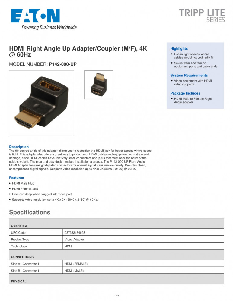 EATON P142-000-UP technical document page 1