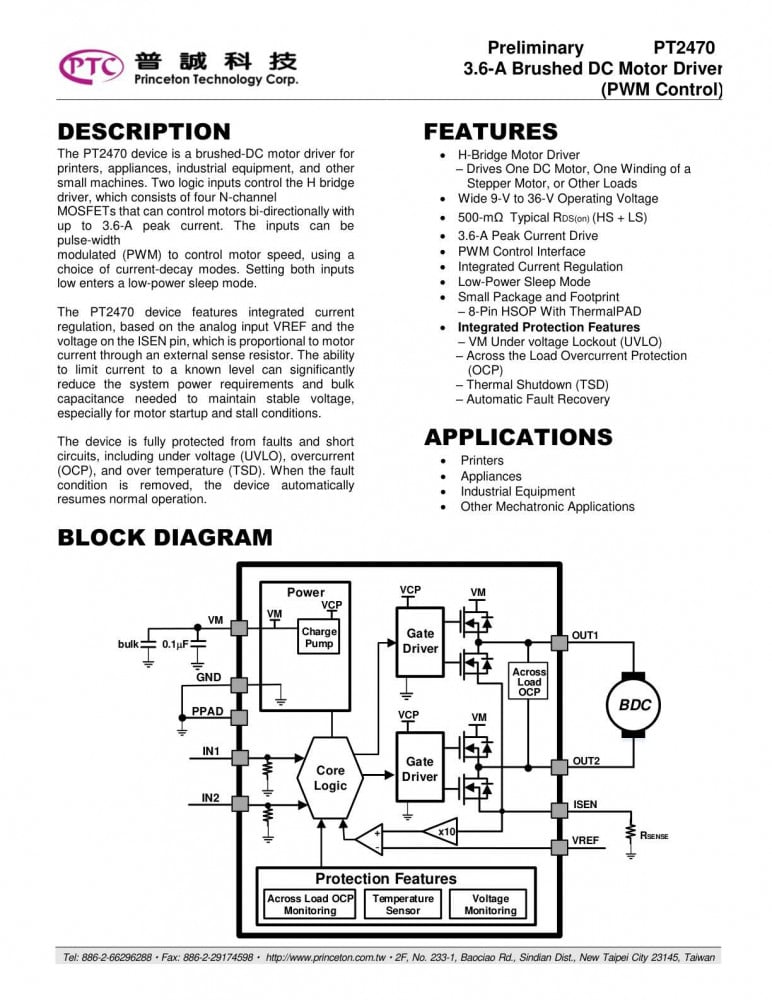 PT2470 datasheet page 1