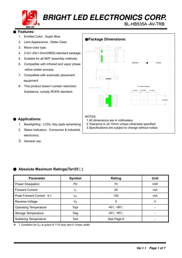 BL-HB535A-AV-TRB datasheet page 2