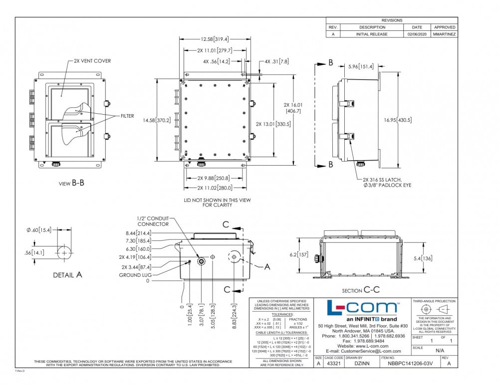 L-com NBBPC141206-03V technical drawing page