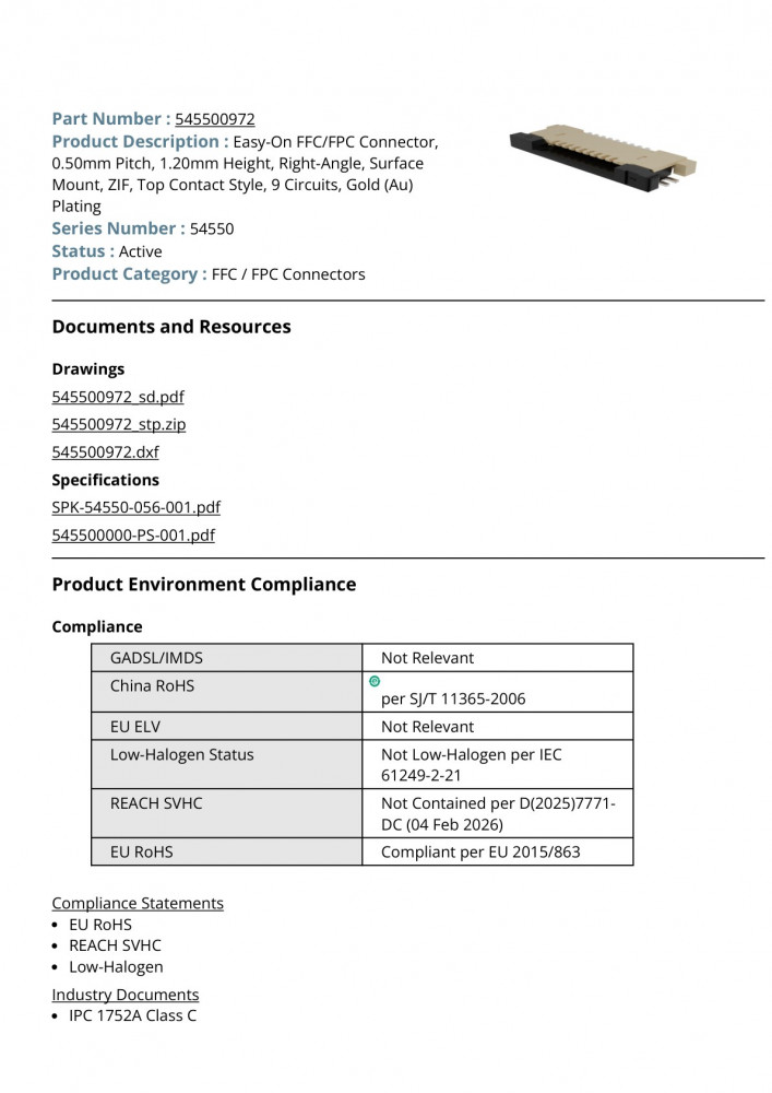 MOLEX 545500972 technical document image 1