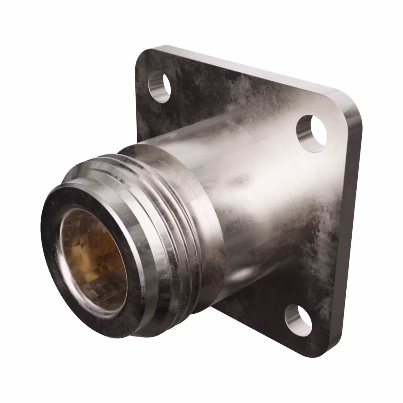 N Jack, Straight, 4-Hole Flange Mount, Solder Cup Contact, Brass Body, Nickel (Ni) Plated, Tray, 50 Ohms for sale