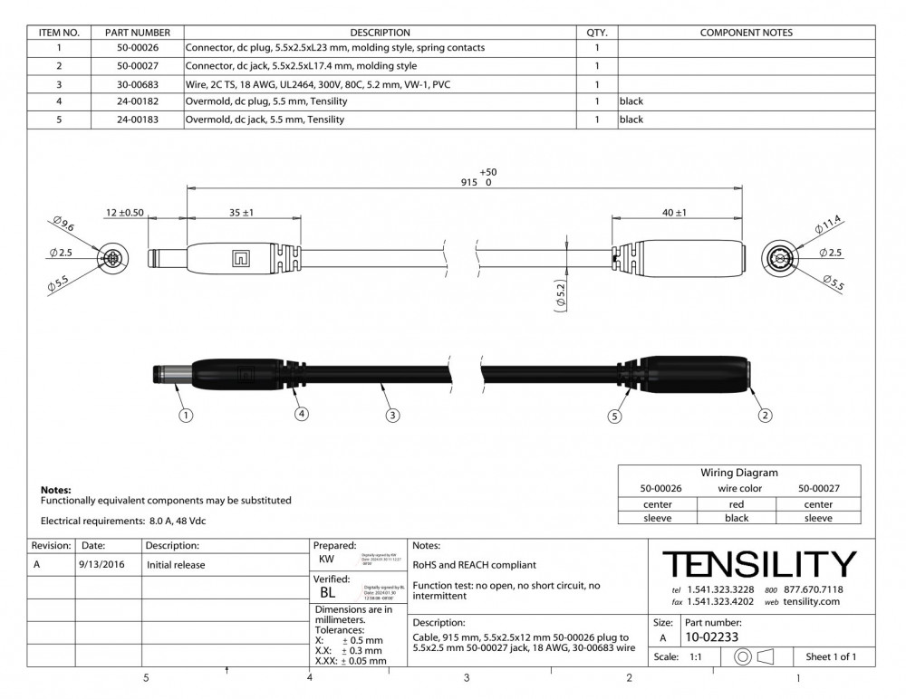 Tensility International 10-02233 cable assembly drawing