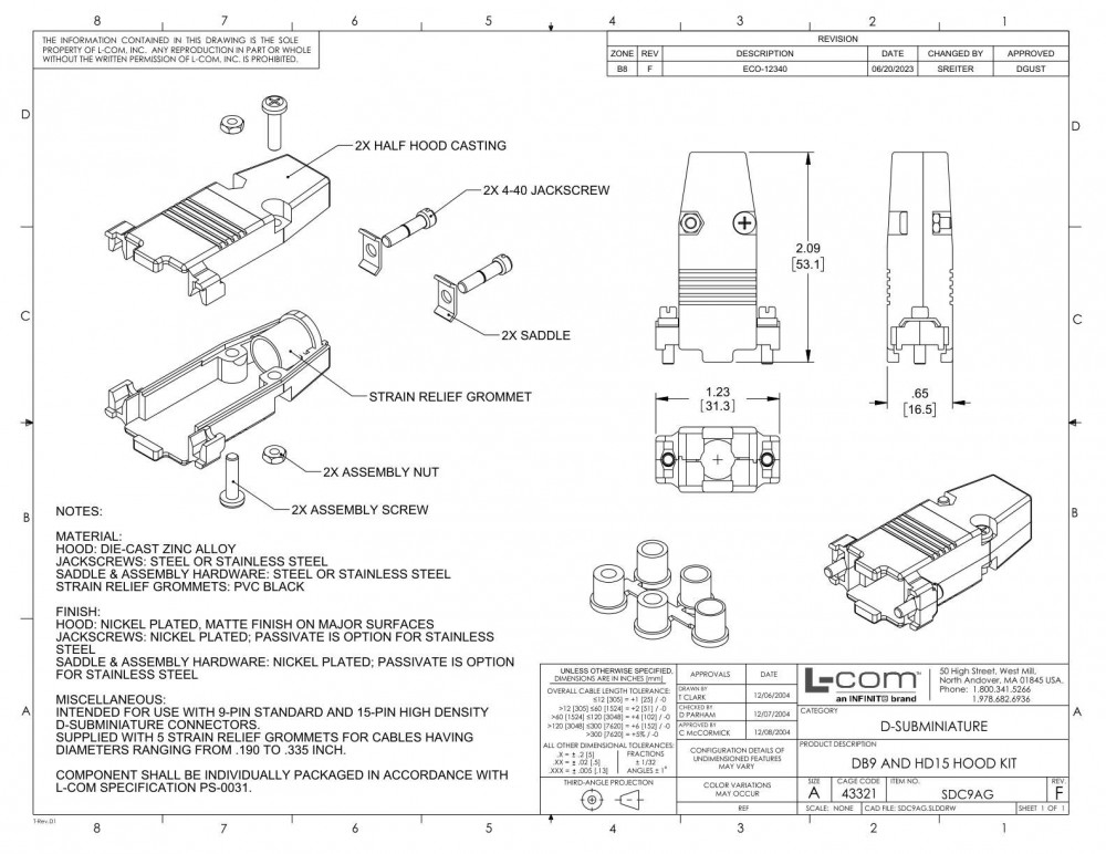 L-com SDC9AG technical drawing page