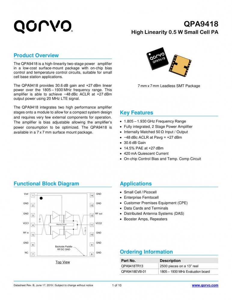 QPA9418 technical document page 1