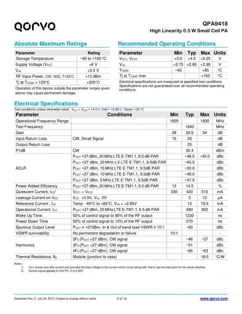 QPA9418 technical document page 2