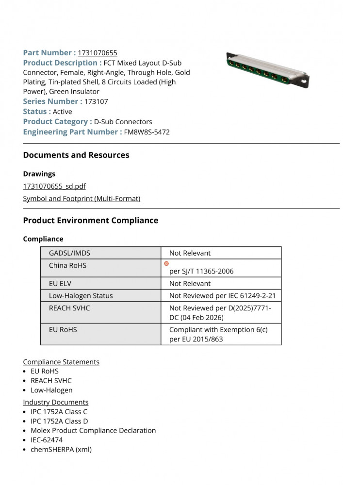 MOLEX 1731070655 technical document image, page 1