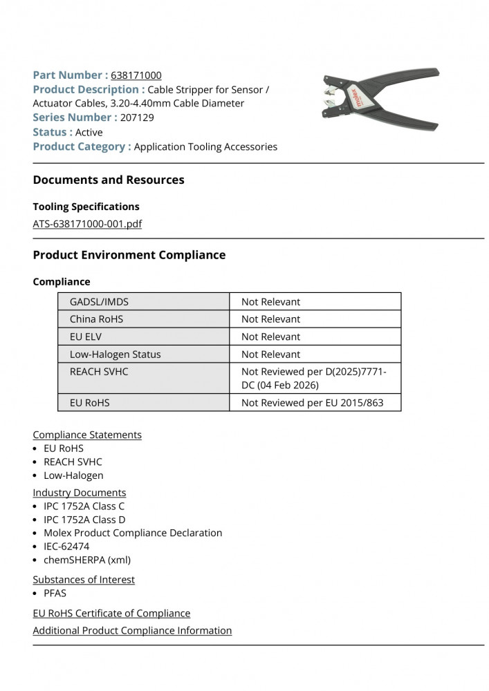 Tooling specification document preview, page 1