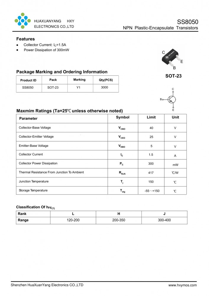 SS8050 datasheet page 1