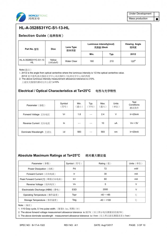 HL-A-3528S31YC-S1-13-HL datasheet page 3