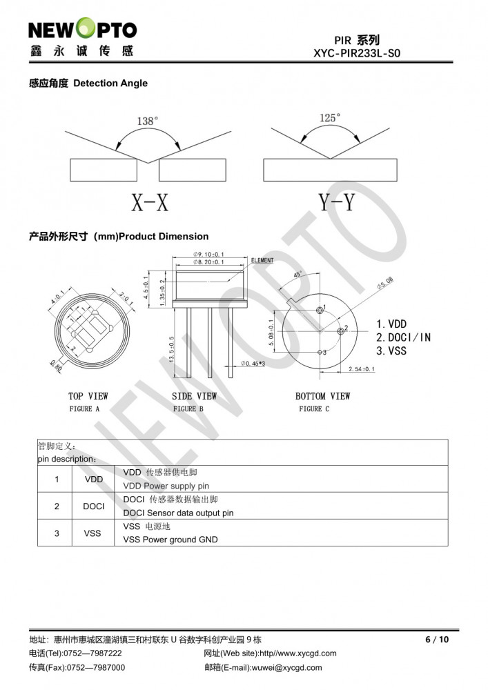 XYC-PIR233L-S0 datasheet page 6