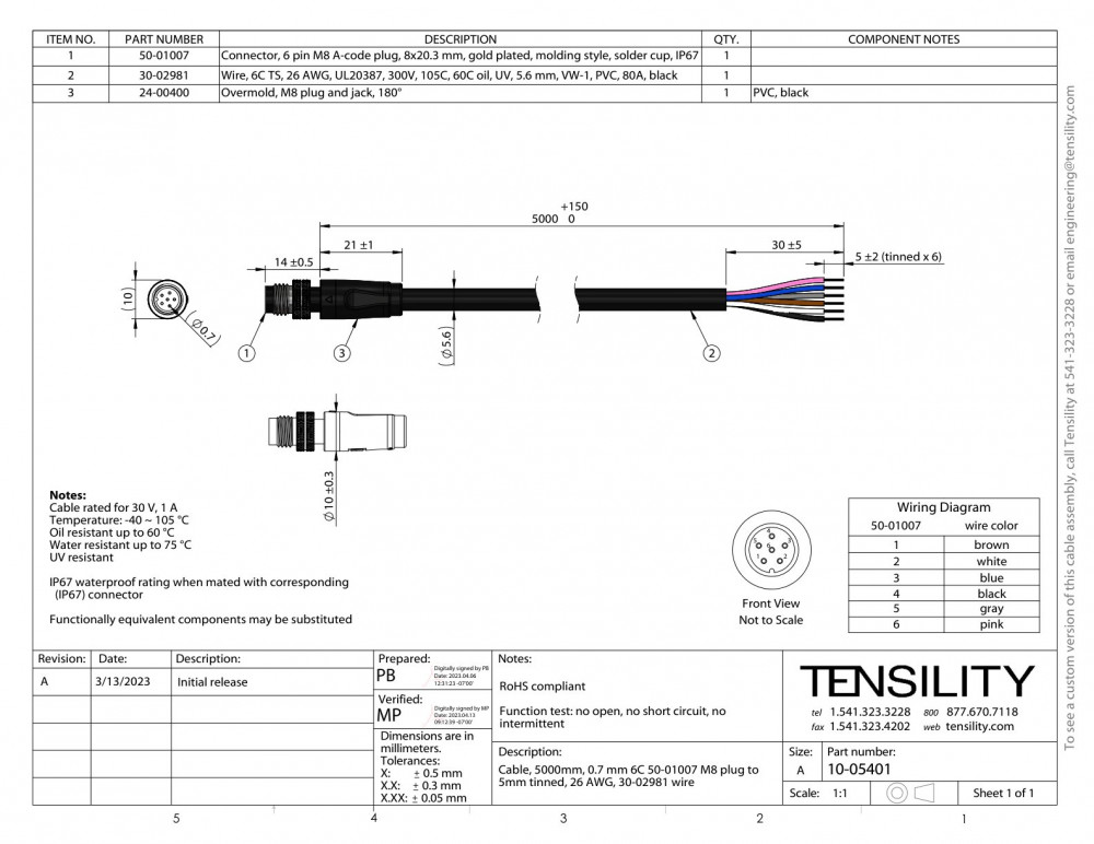 Tensility International 10-05401 product drawing