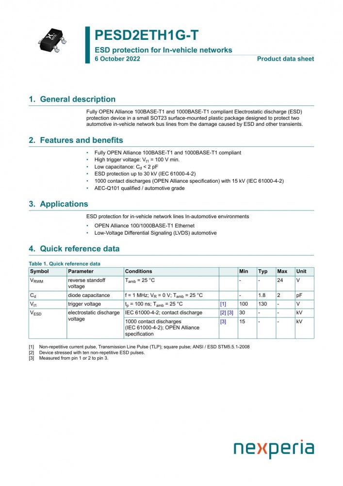 PESD2ETH1G-TR datasheet page 1