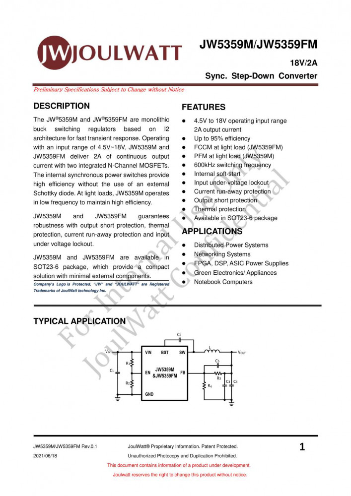 JW5359M datasheet page 1