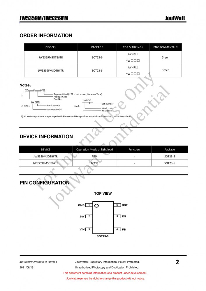 JW5359M datasheet page 2