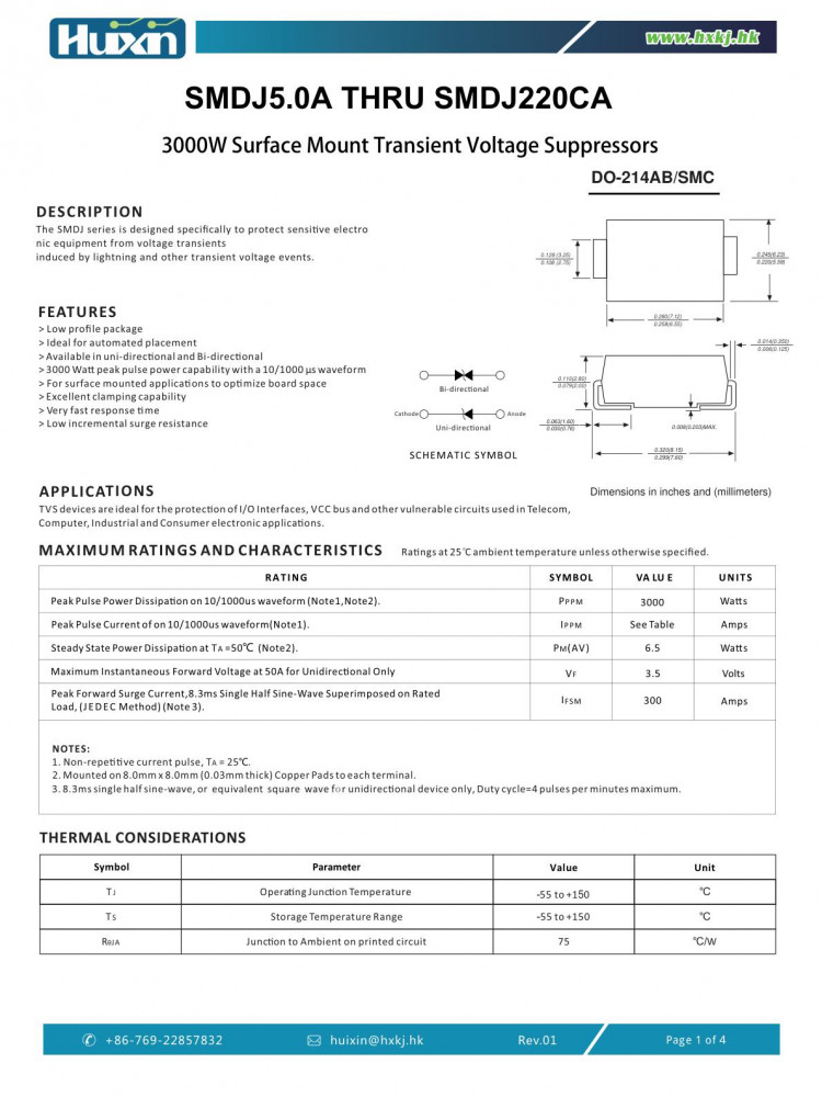 Huixin SMDJ series datasheet page 1