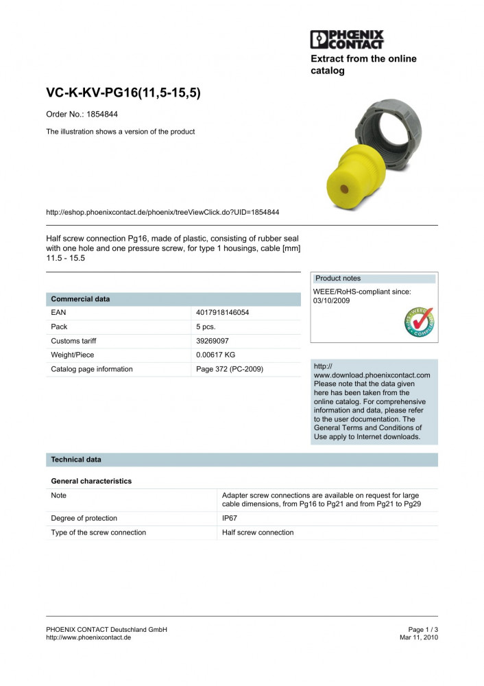 Phoenix Contact 1854844 catalog page 1