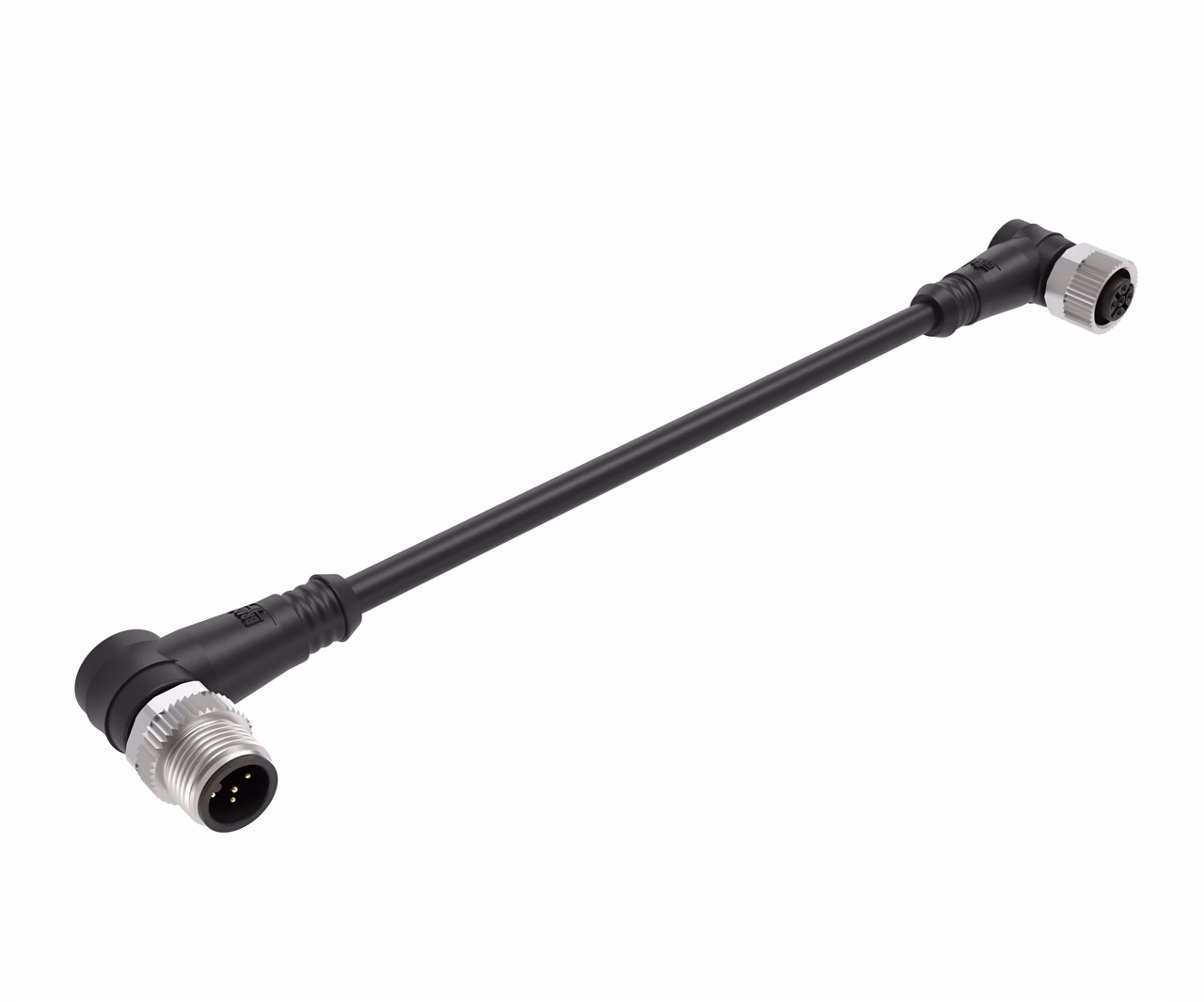 M12 Signal, A-Coded, Double-Ended Cordset, 5 Poles, Female (90°) to Male (90°), 22 AWG, Yellow TPE Cable, 9.0m (29.53') Length