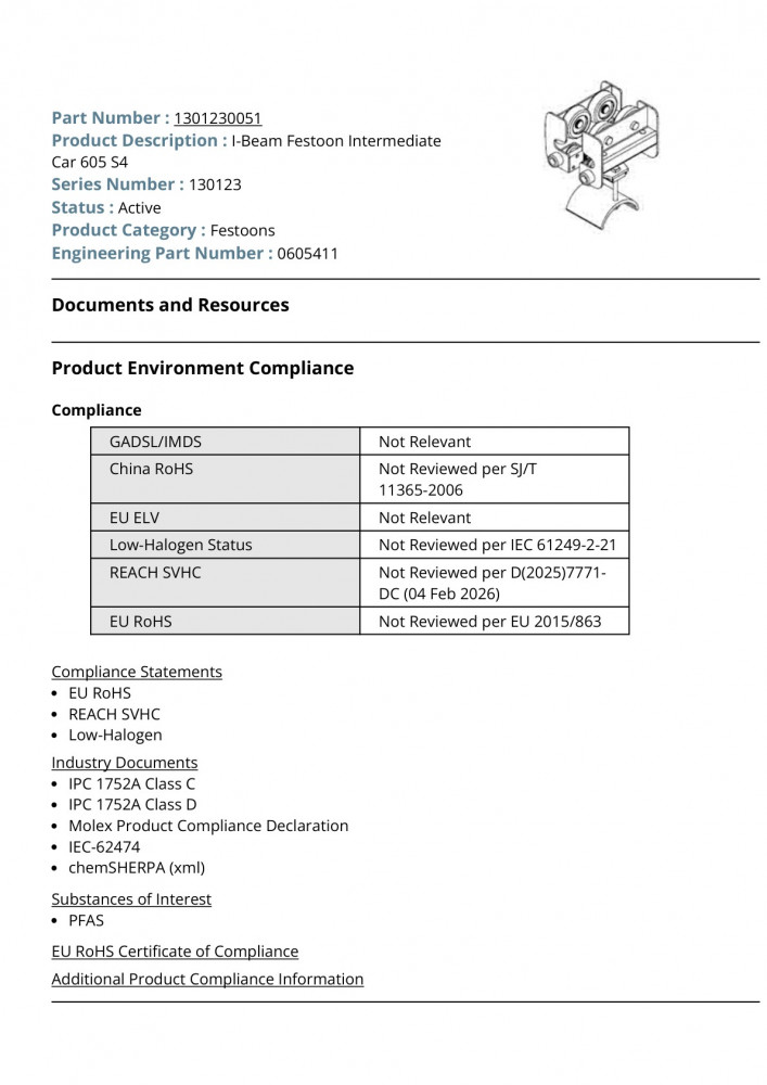 MOLEX 1301230051 product document image, page 1